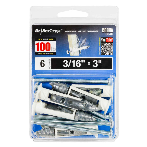 DrillerToggle Self-Drilling Toggle Anchor of 3/16" x 3", 6 Units ...