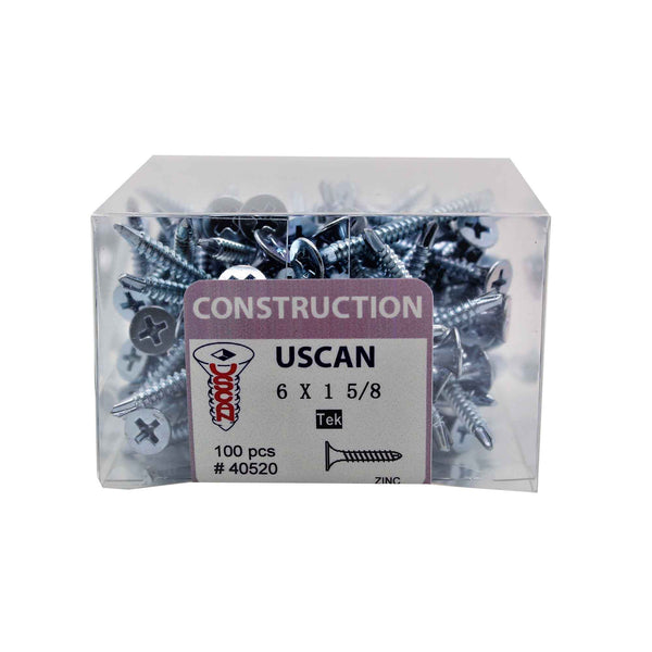 'Tek'' Type S-12 Zinc Plated Drywall Screw, #6 x 1-5/8" (100 Units ...