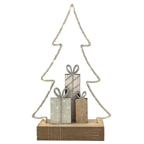 Lighted Tree with Gifts on Natural Wood Base, 10'' - GAGNON - La Grande ...