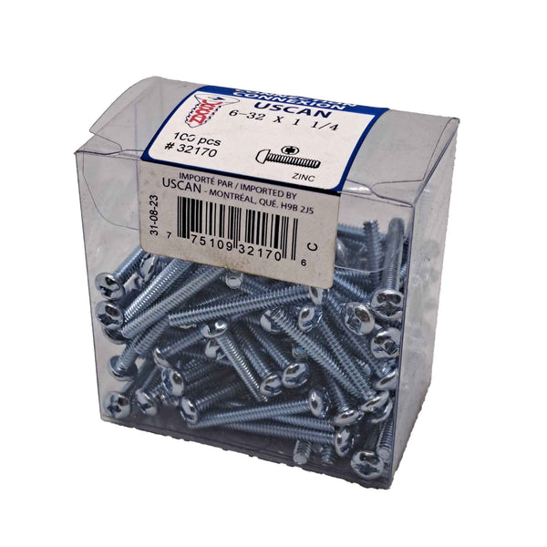 Zinc Plated Round Head Machine Screw, #6-32 x 1-1/4" (100 Units ...