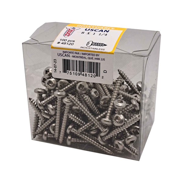 Stainless Steel Pan Head Metal Screw, #8 x 1-1/4" (100 Units) - GAGNON ...