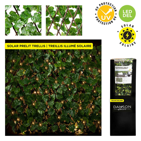 Expandable Ivy Leaf Trellis Pre-Lit with 100 LED Solar Lights, 72" x 3 ...