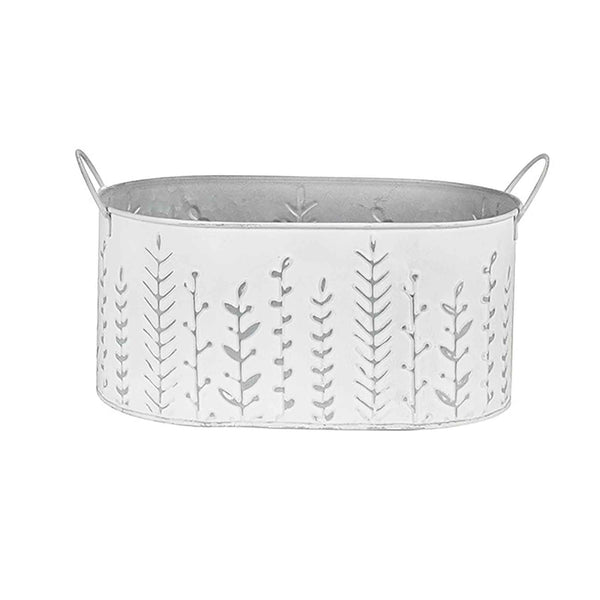 Grand seau oval décoratif en métal embossé blanc avec poignées, 10'' x ...