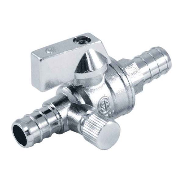 Water Inlet Valve with Drain in Solid Chrome-Plated Brass, 1/2" x 1/2 ...