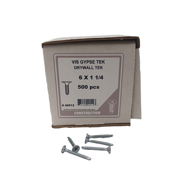 'Tek'' Type S-12 Zinc Plated Drywall Screw, #6 x 1-1/4" (500 Units ...