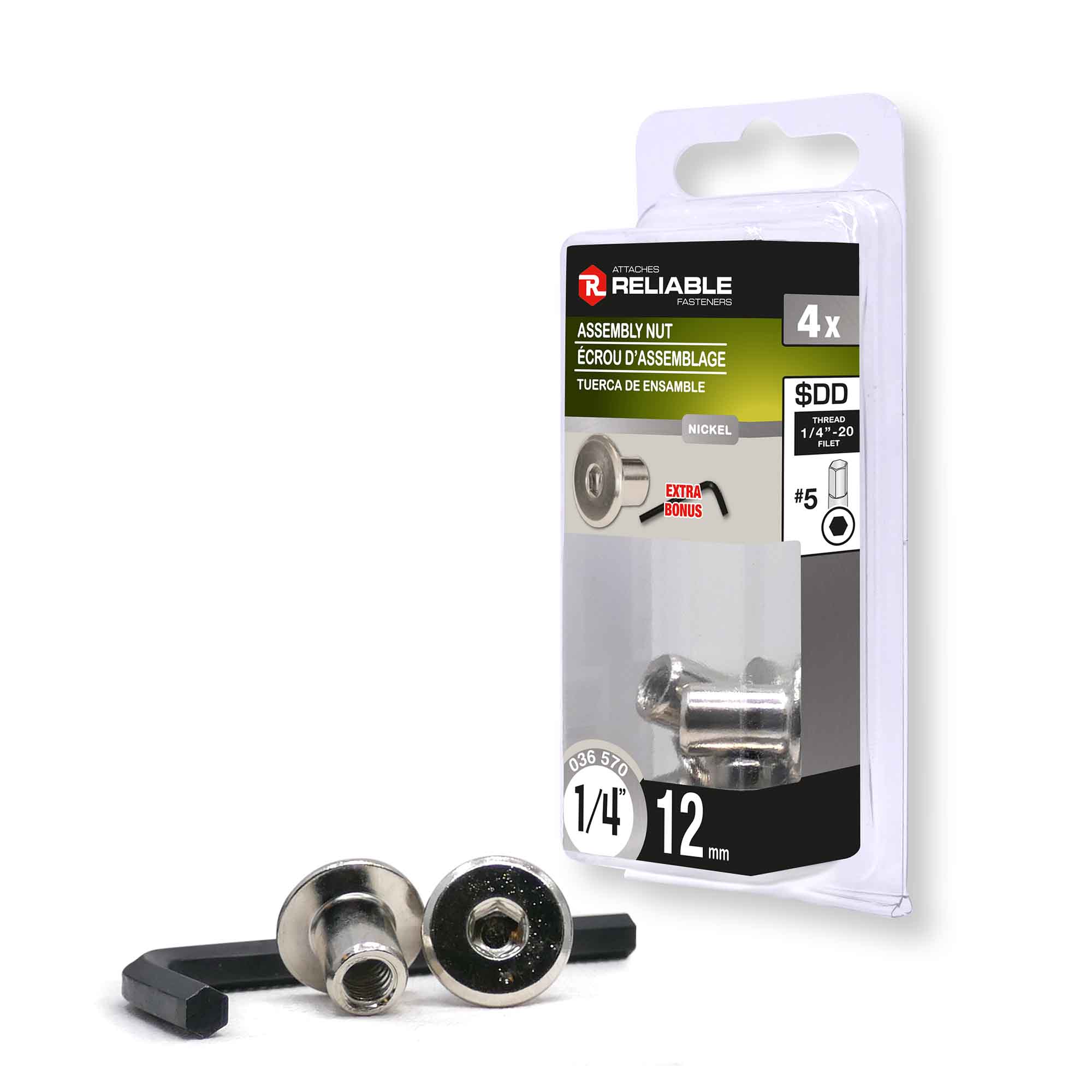 JCN Type Nut, 1/4'' x 12 mm (Nickel) - GAGNON - La Grande Quincaillerie