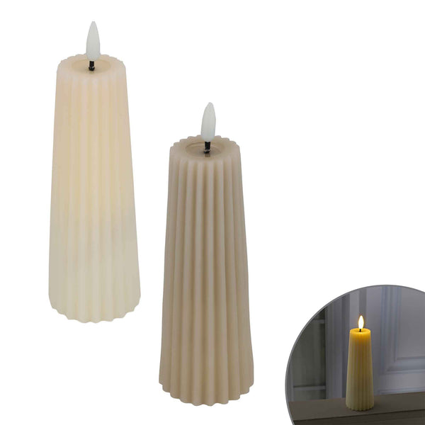 LED Ribbed Wax Pillar Candle with 3D Flame, 8.7'' (Choice between 2 Co ...