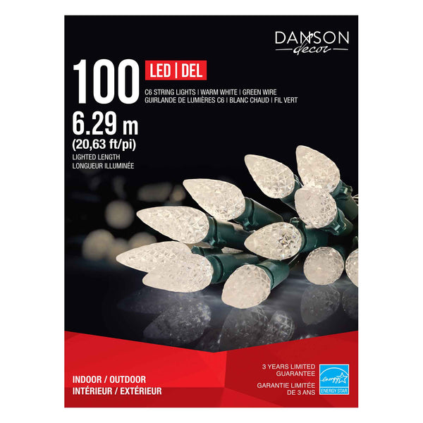 String of 100 C6 LED Lights of 20.63' (6.29 m), Warm White - GAGNON ...