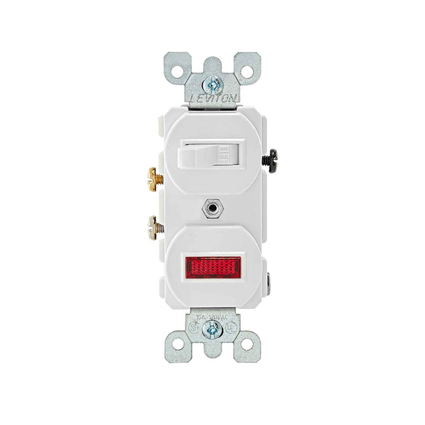 15 A / 120 V Single-Pole Combination Switch with Neon Pilot, White ...