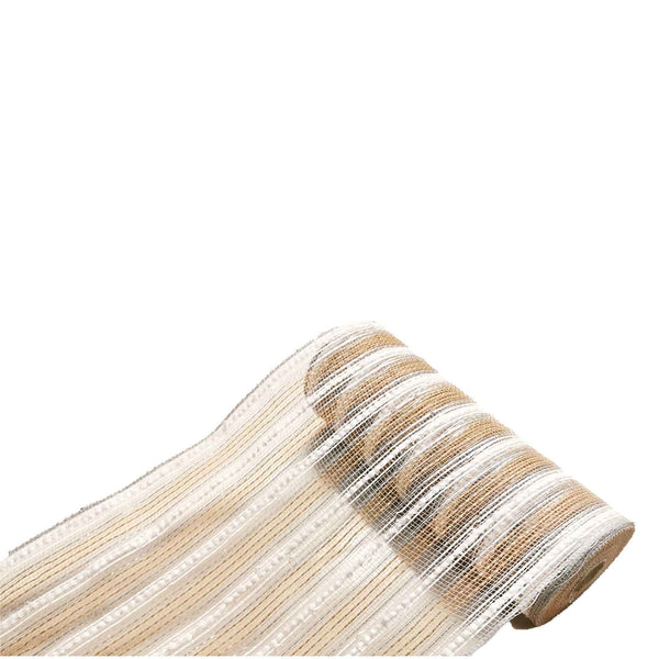 Decorative Mesh Ribbon of 10.5" x 10 Yardss, Natural, White and Silver ...